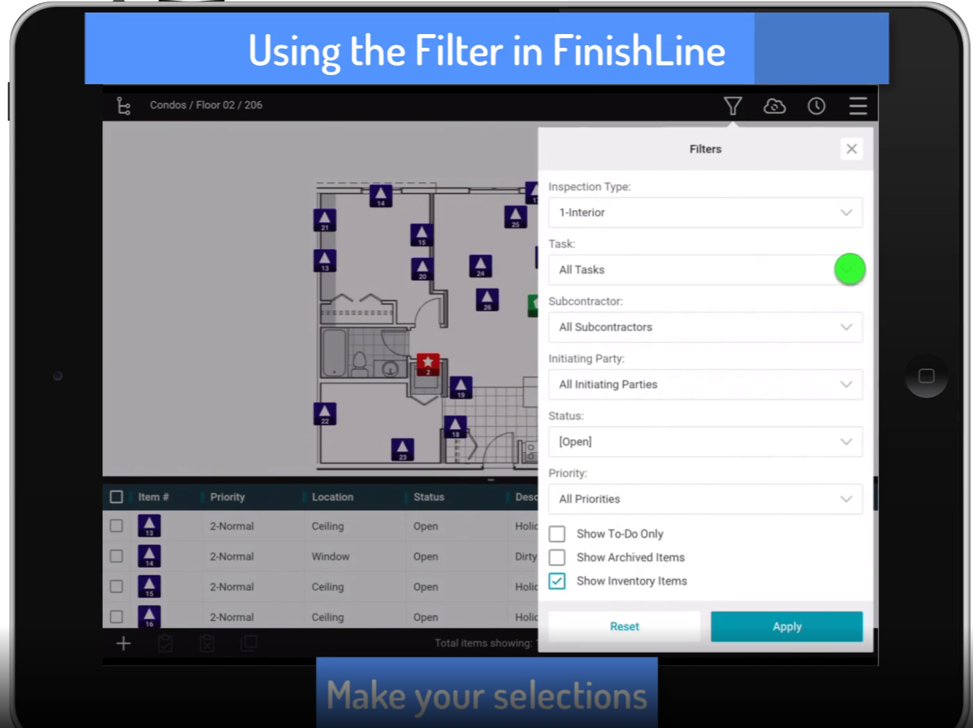 Can you set a filter to view certain punch list items?
